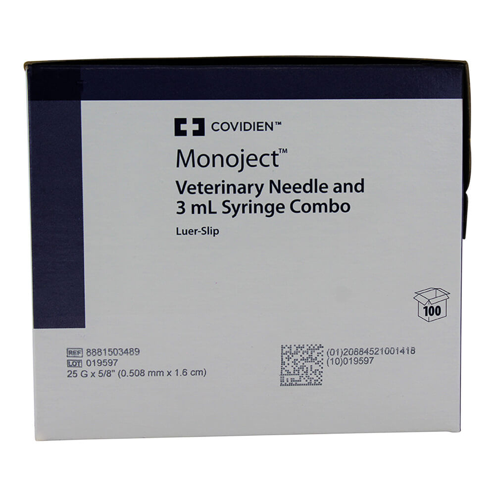 Monoject Syringes with Needles, 3 cc LS with 25g x 5/8" - Lambert Vet ...