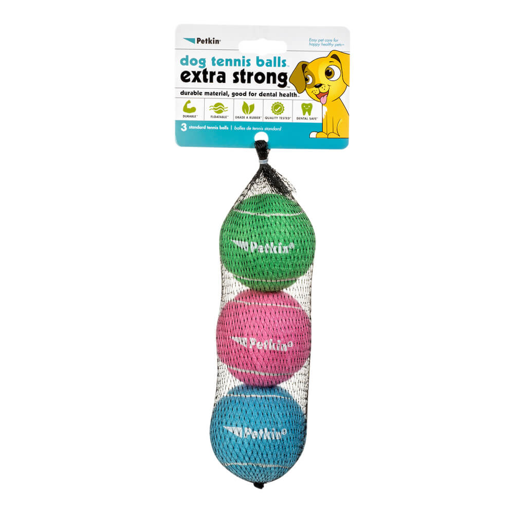 3 Tennis Balls-Green/Pink/Blue - Pet Supplies 4 Less