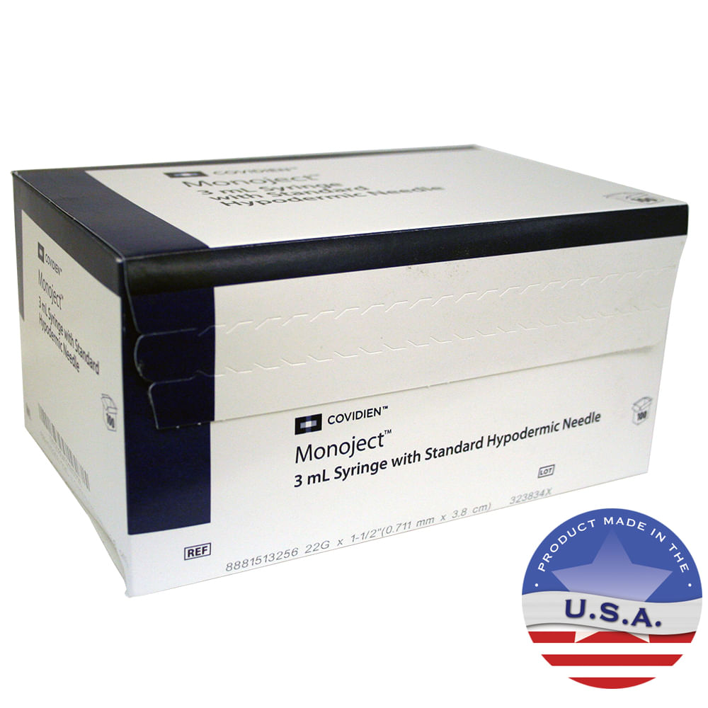 Rx Monoject Syringes w/Needles, 3 cc LL/22g x 1.5" - Pet Supplies 4 Less