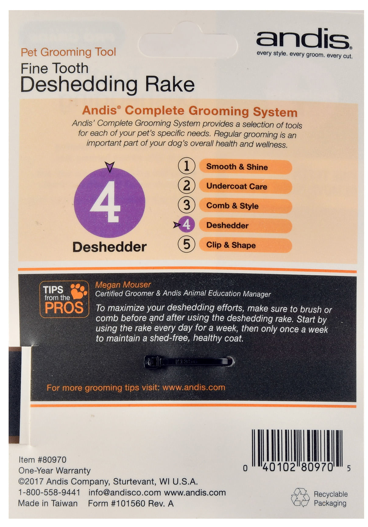 Andis Fine Tooth Deshedding Rake - Lambert Vet Supply | Dog, Cat, Horse ...