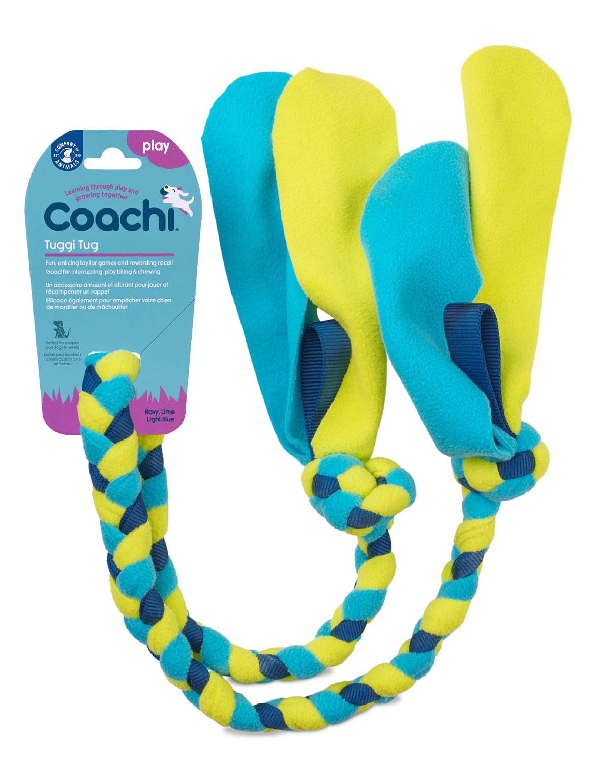 Coachi Tuggi Tug Navy, Lime & Light Blue Dog Toy - Lambert Vet Supply ...
